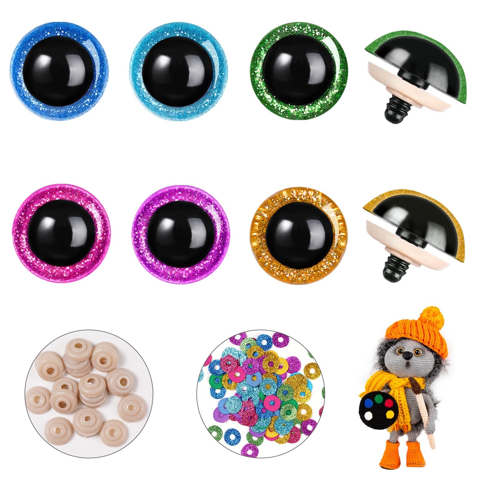 240pcs Glitter Plastic Safety Eyes with Washers | MUCUNNIA