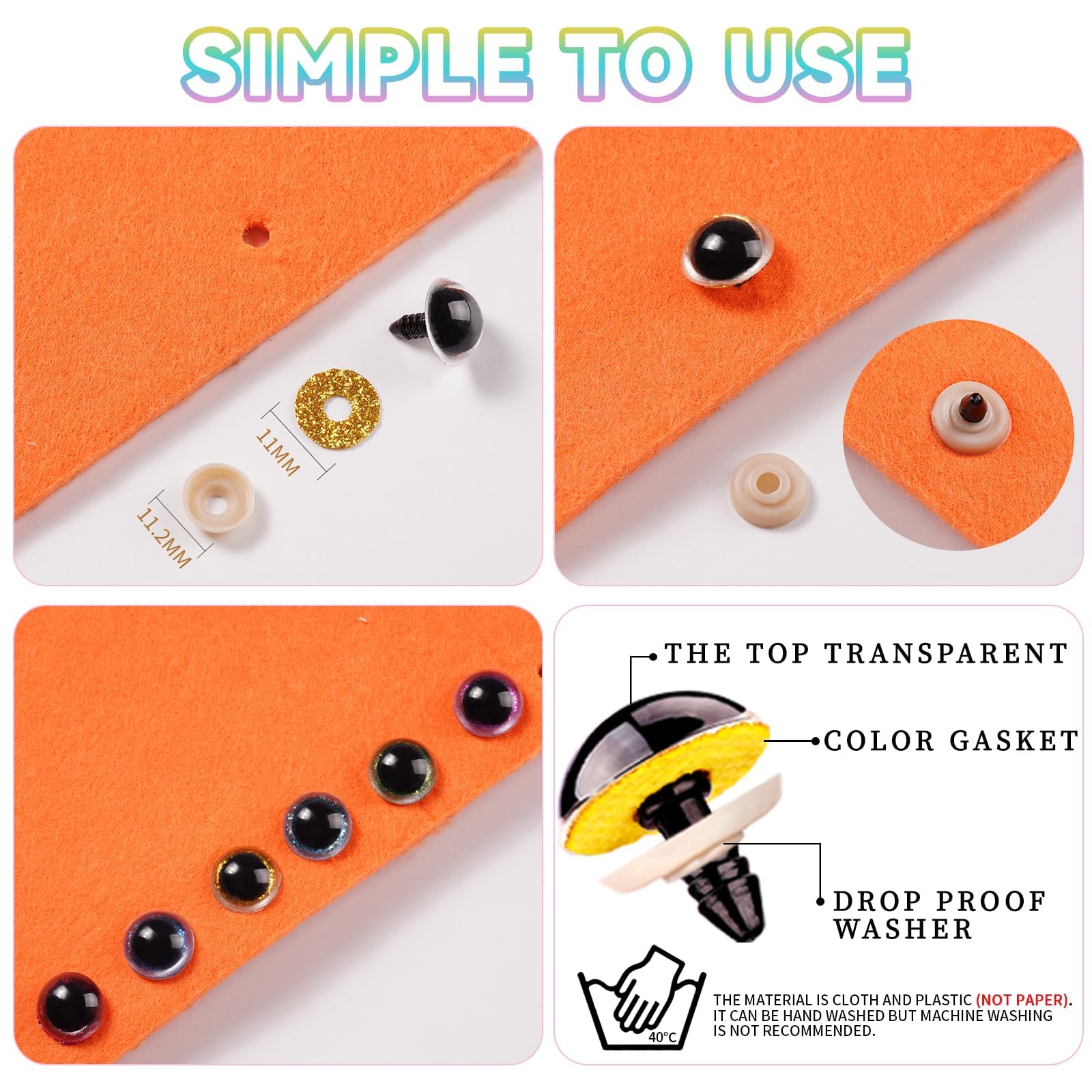 240pcs Glitter Plastic Safety Eyes with Washers | MUCUNNIA